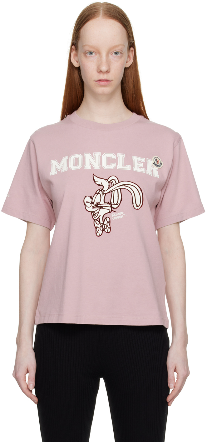 Moncler Pink Flocked T-Shirt - 523 Pink | Editorialist